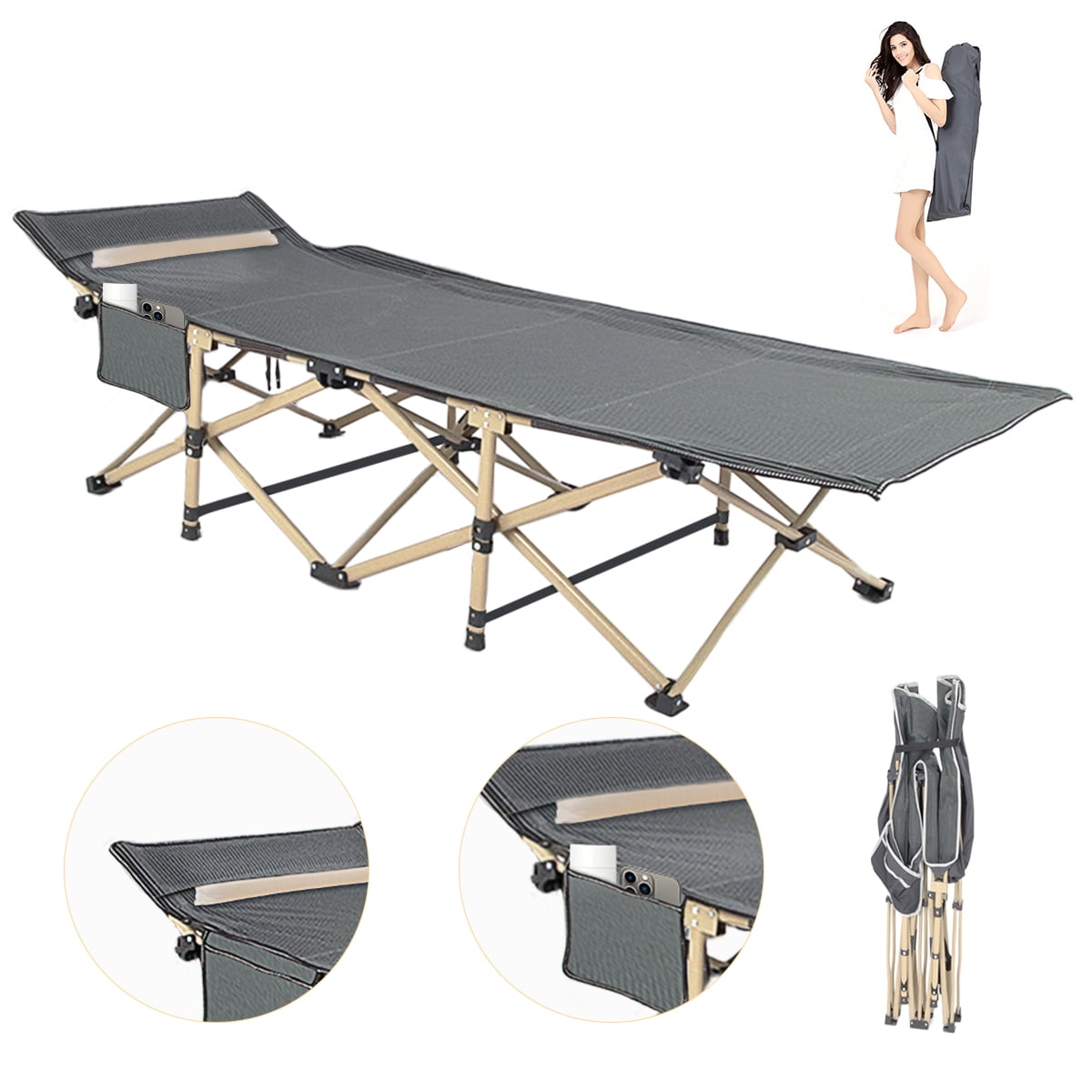 Camping Cots for Adults Comfortable Breathable Material with Pillowcase ...