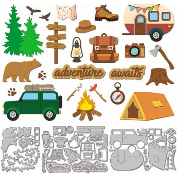 Camping Cutting Dies DIY for Card Making Tent Car Cut Die DIY for DIY ...