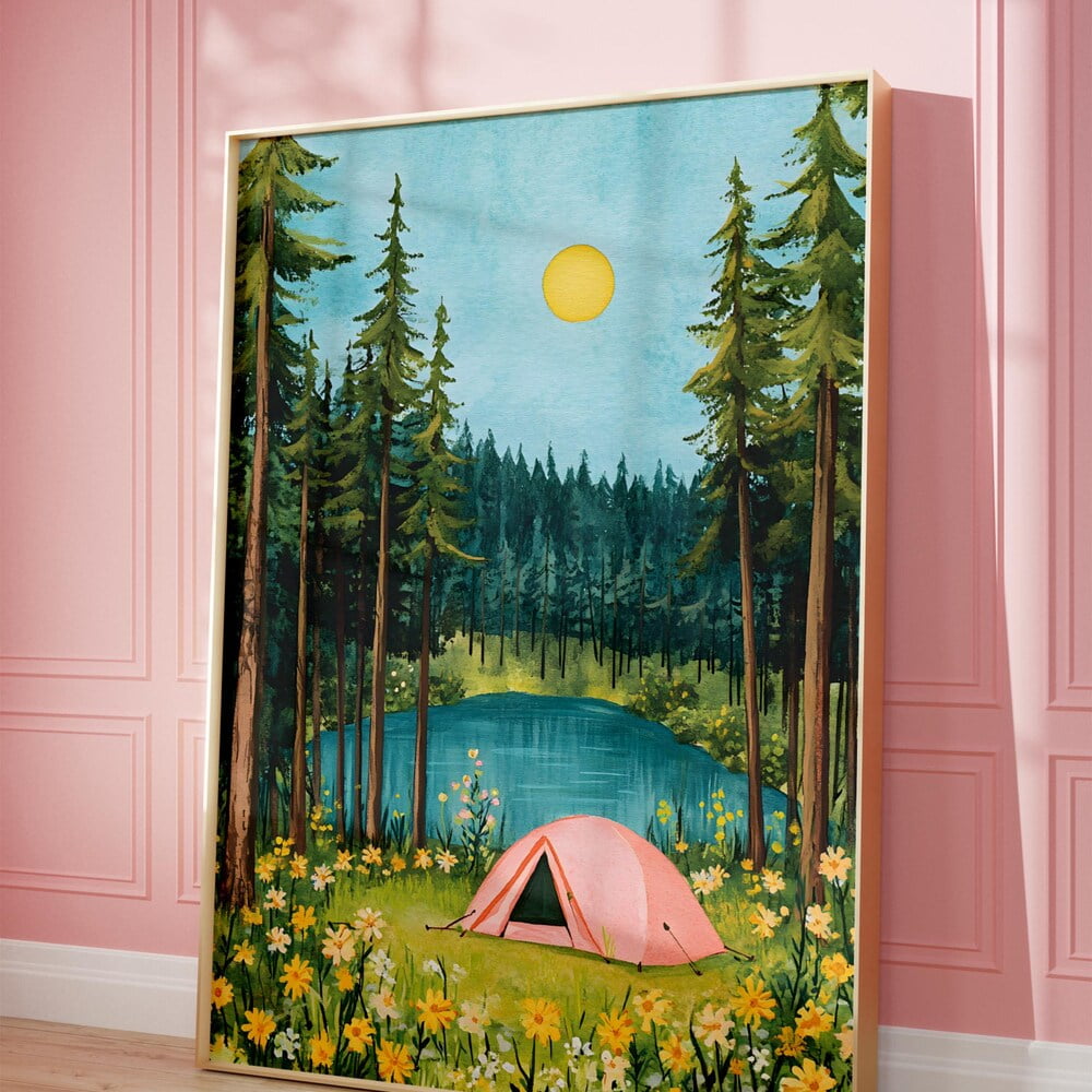 Camping Day Art Print,,Camping Posters, Colorful Wall Art, Forest ...