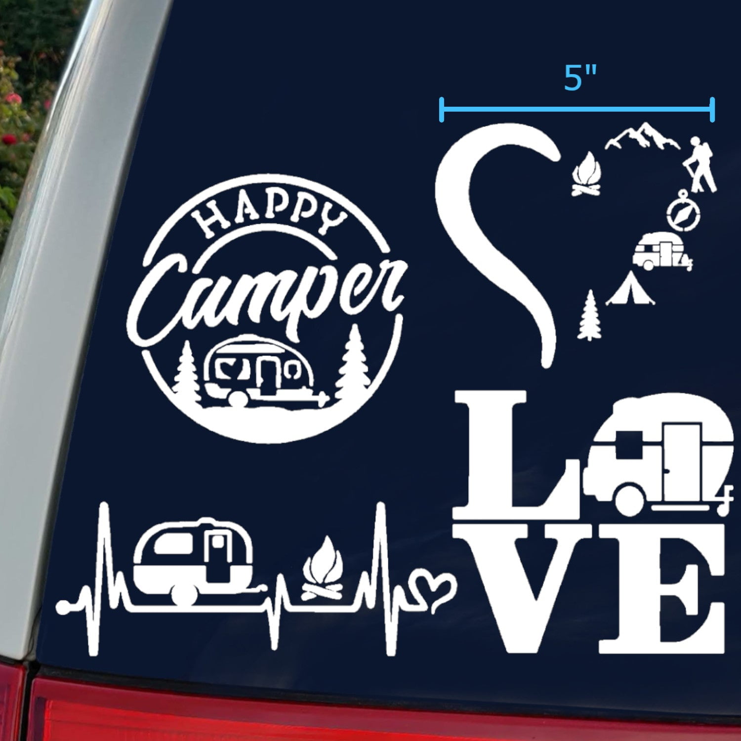 Camping Decal 4 Pack: Happy Camper, Camping Heartbeat, Heart Camping ...