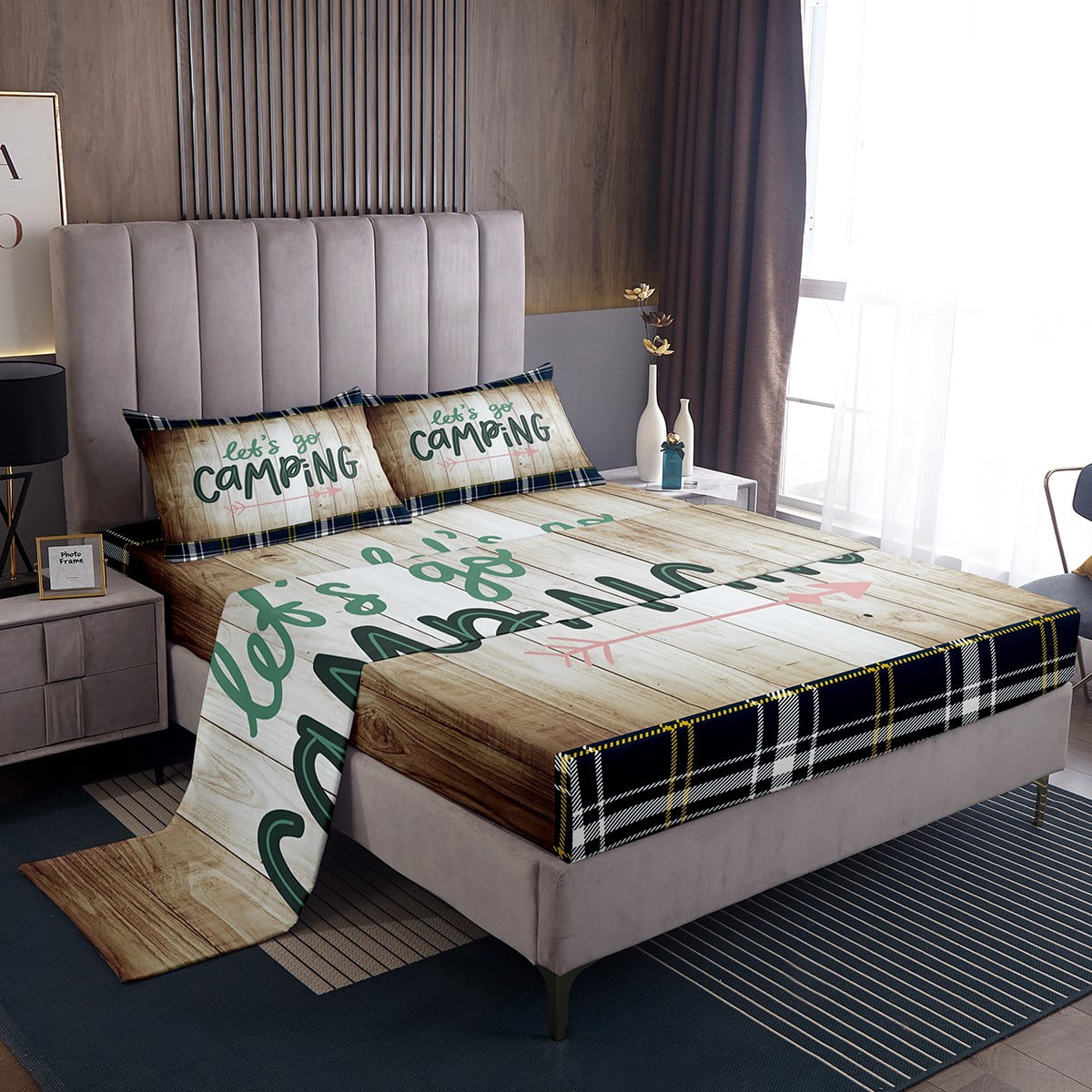 Camping Decor Bed Sheets Set, Happy Camping Sheets Camping Fan Rv ...