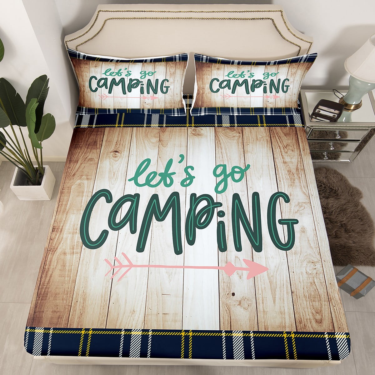 Camping Decor Fitted Sheet for Kids Boys, Happy Camping Bed Set for ...