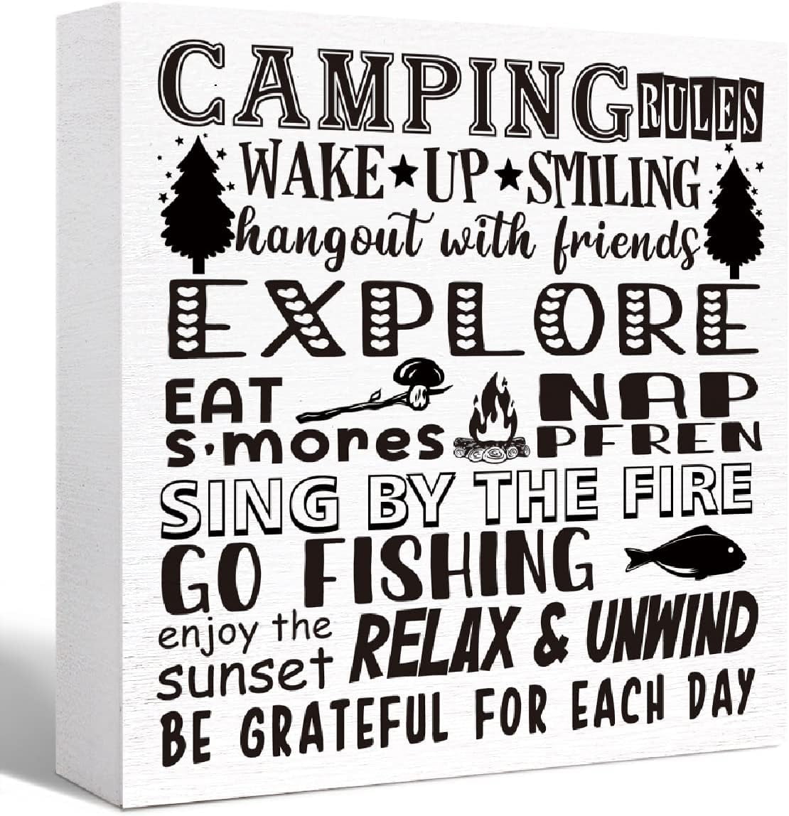 Camping Decor Funny Camping Sign Rustic Camping Rules Wood Block Sign ...