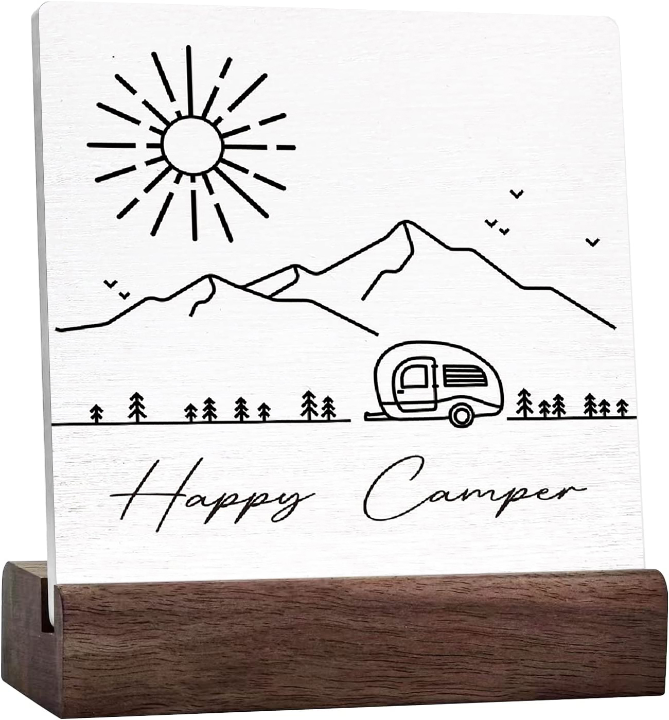 Camping Decor Funny Camping Sign Rustic Minimalism Happy Camper Ceramic ...
