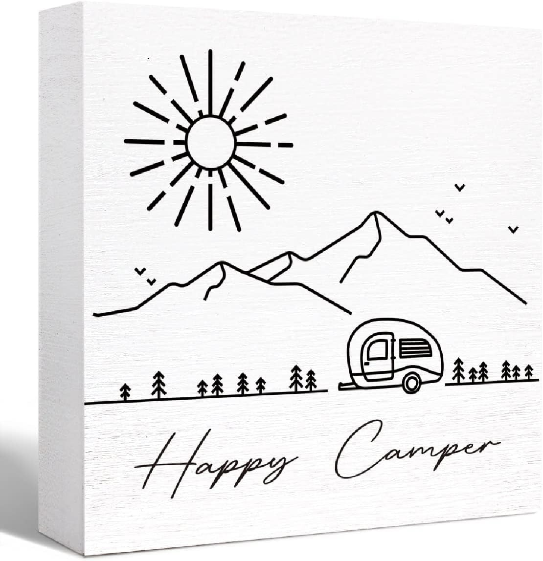 Camping Decor Funny Camping Sign Rustic Minimalism Happy Camper Wood ...