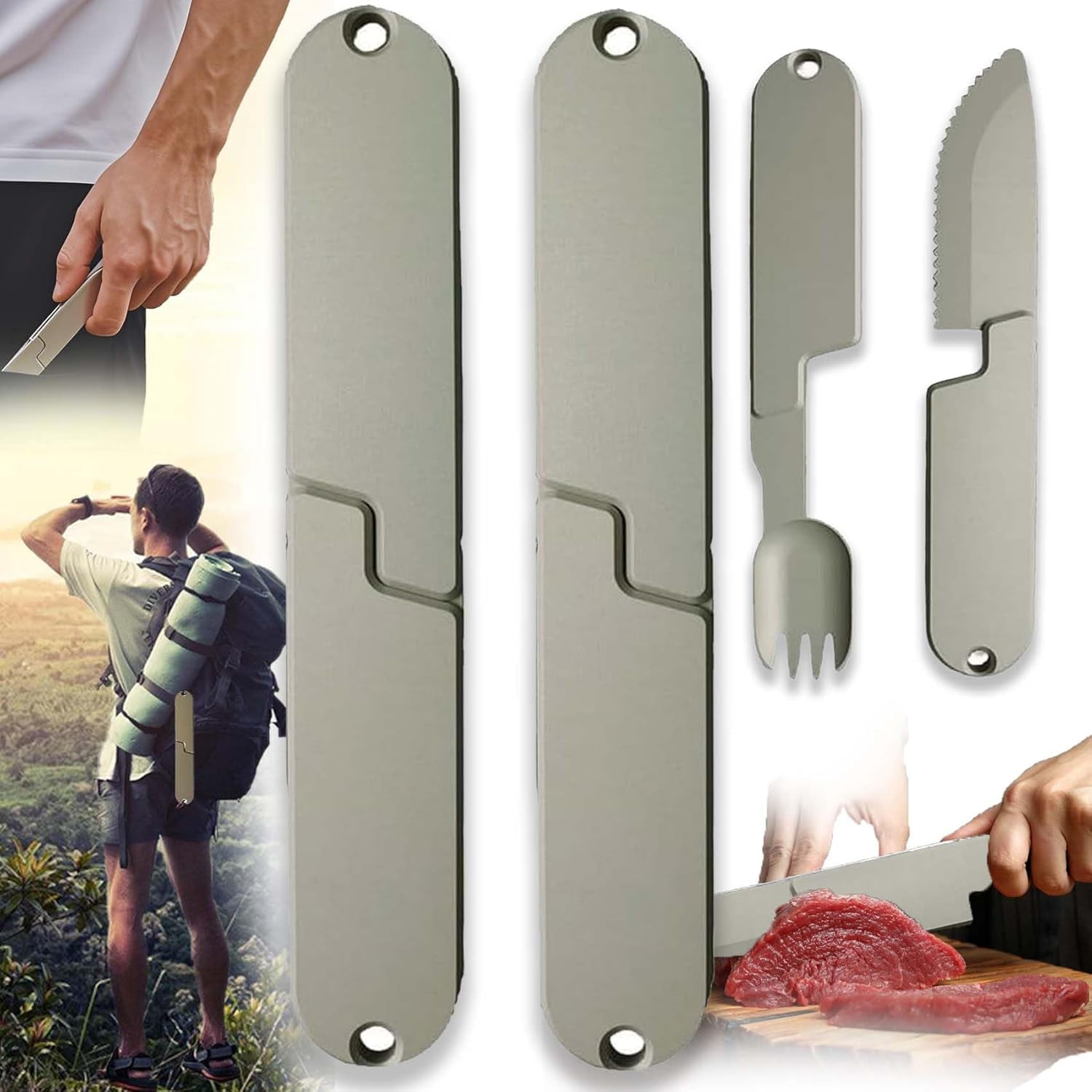 Camping Eating Utensils Set, Kopak Utensil Set, 2 in 1 Portable ...