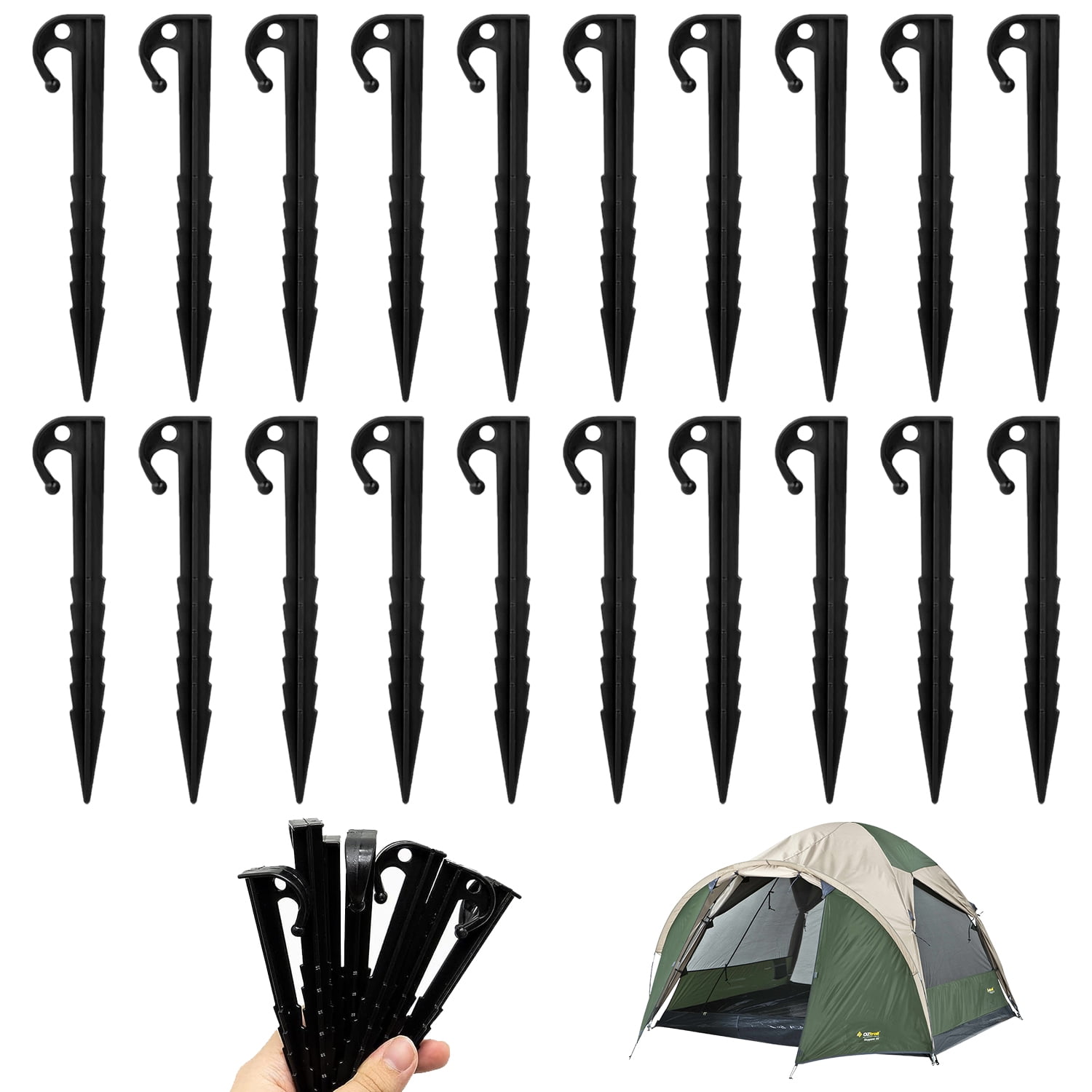 Camping Essentials, Plastic Tent Stakes with Hooks for Reliable Anchor ...