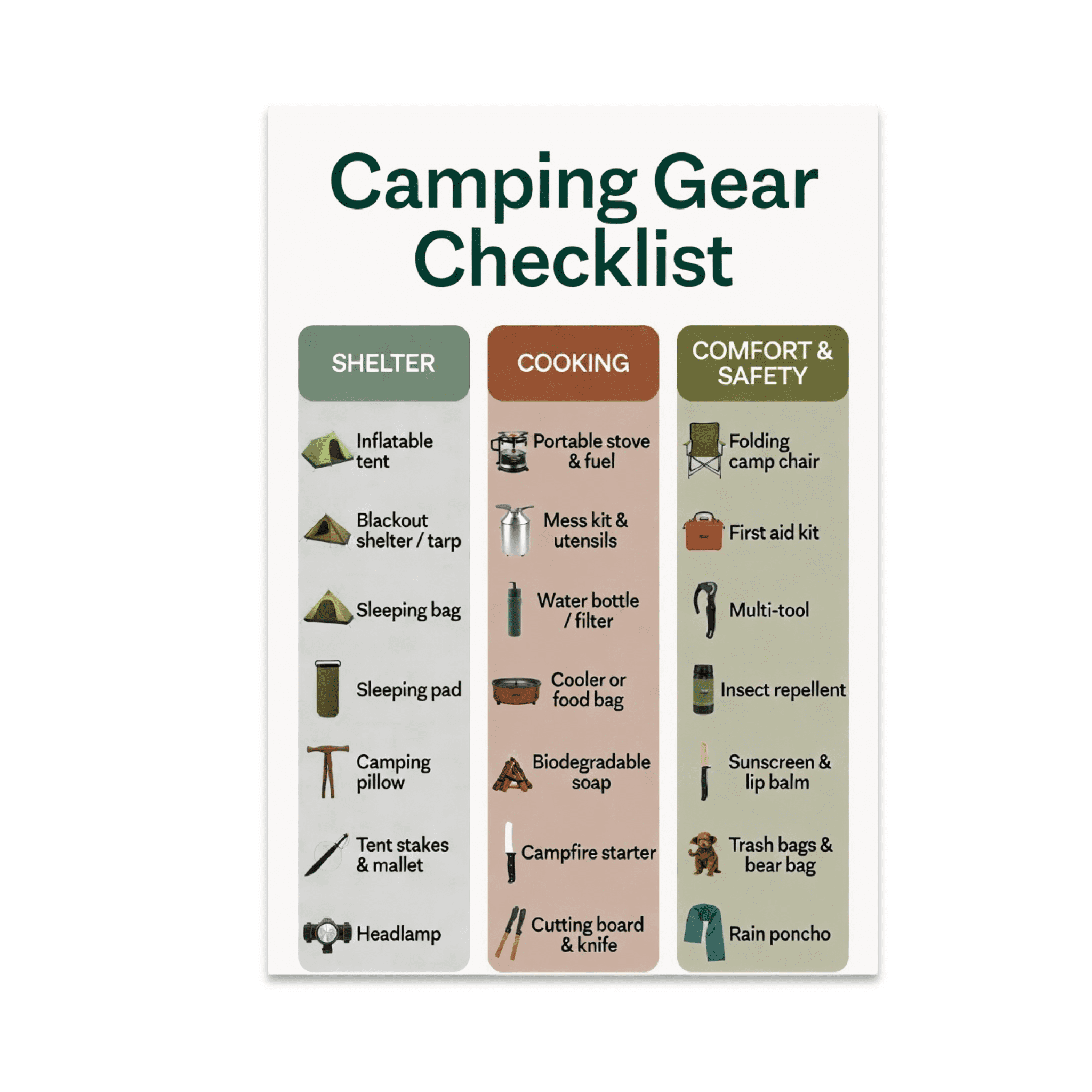 Camping Essentials Wall Chart - Outdoor Enthusiast - 13x19 Poster Print ...