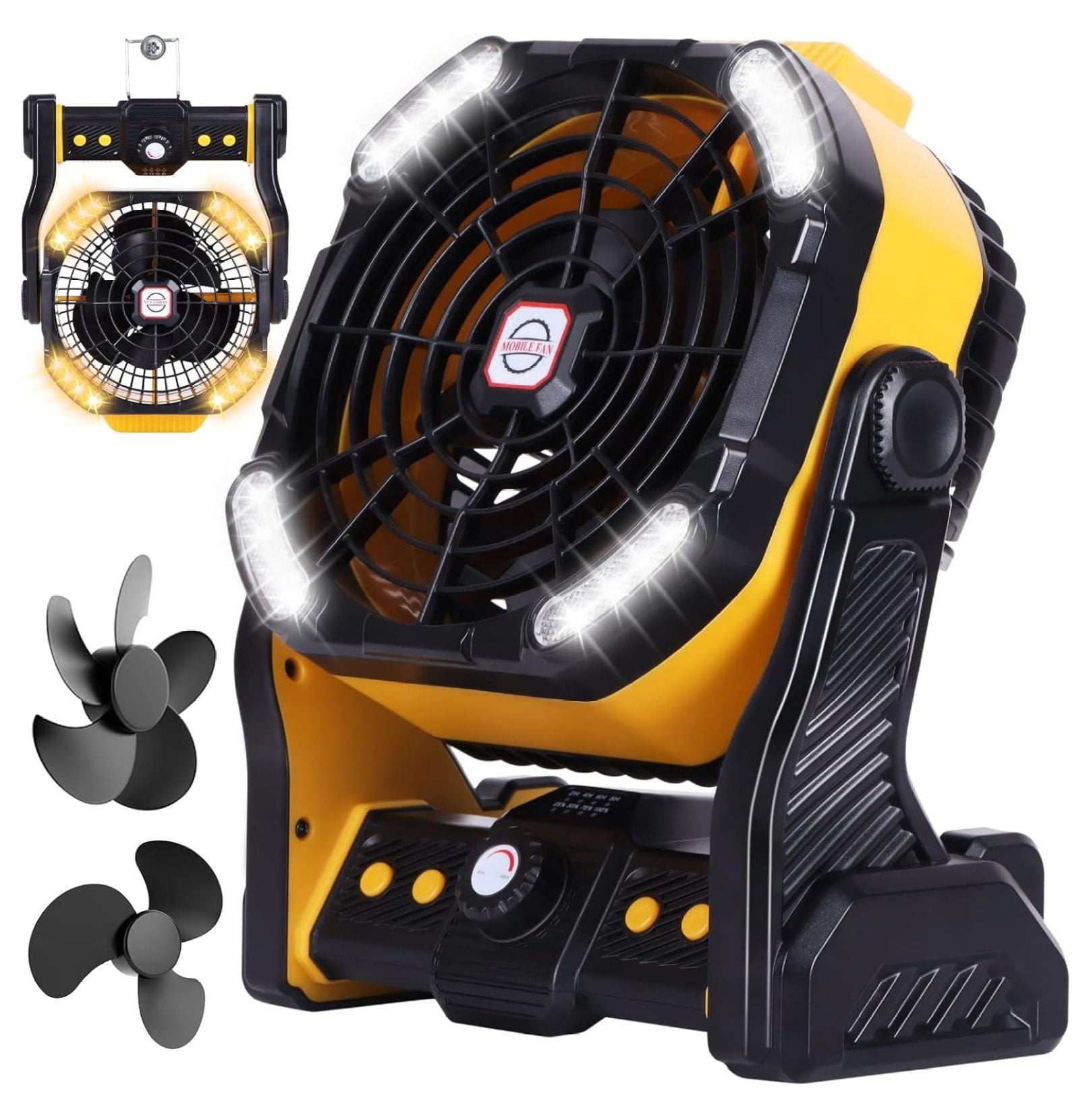 Camping Fan 20000mAh Rechargeable, 2 Blades High Speed Portable Ultra-quiet, Battery Operated ...