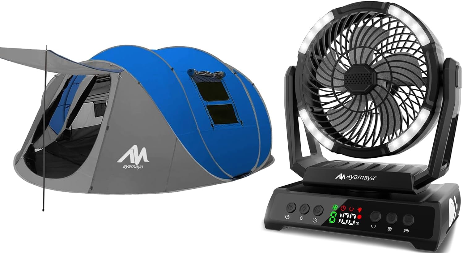 Camping Fan + 6 Person Tent, 9 Speeds Rechargeable Fan with Remote, Pop ...