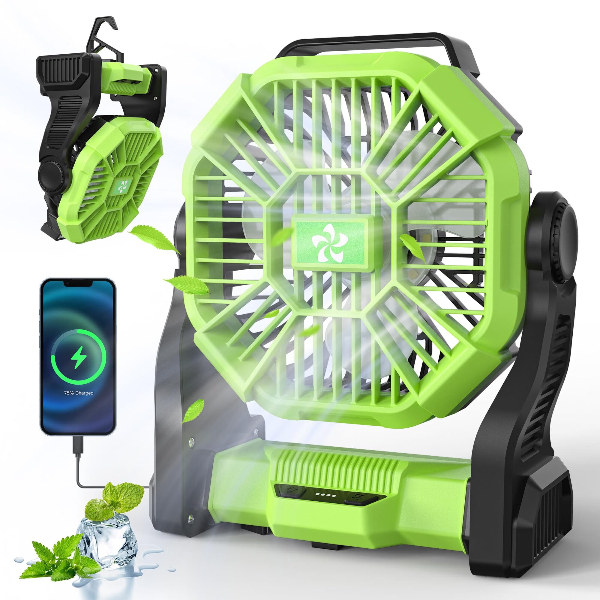 Camping Fan Battery Powered Fan with LED Lantern, 10400mAh Portable ...