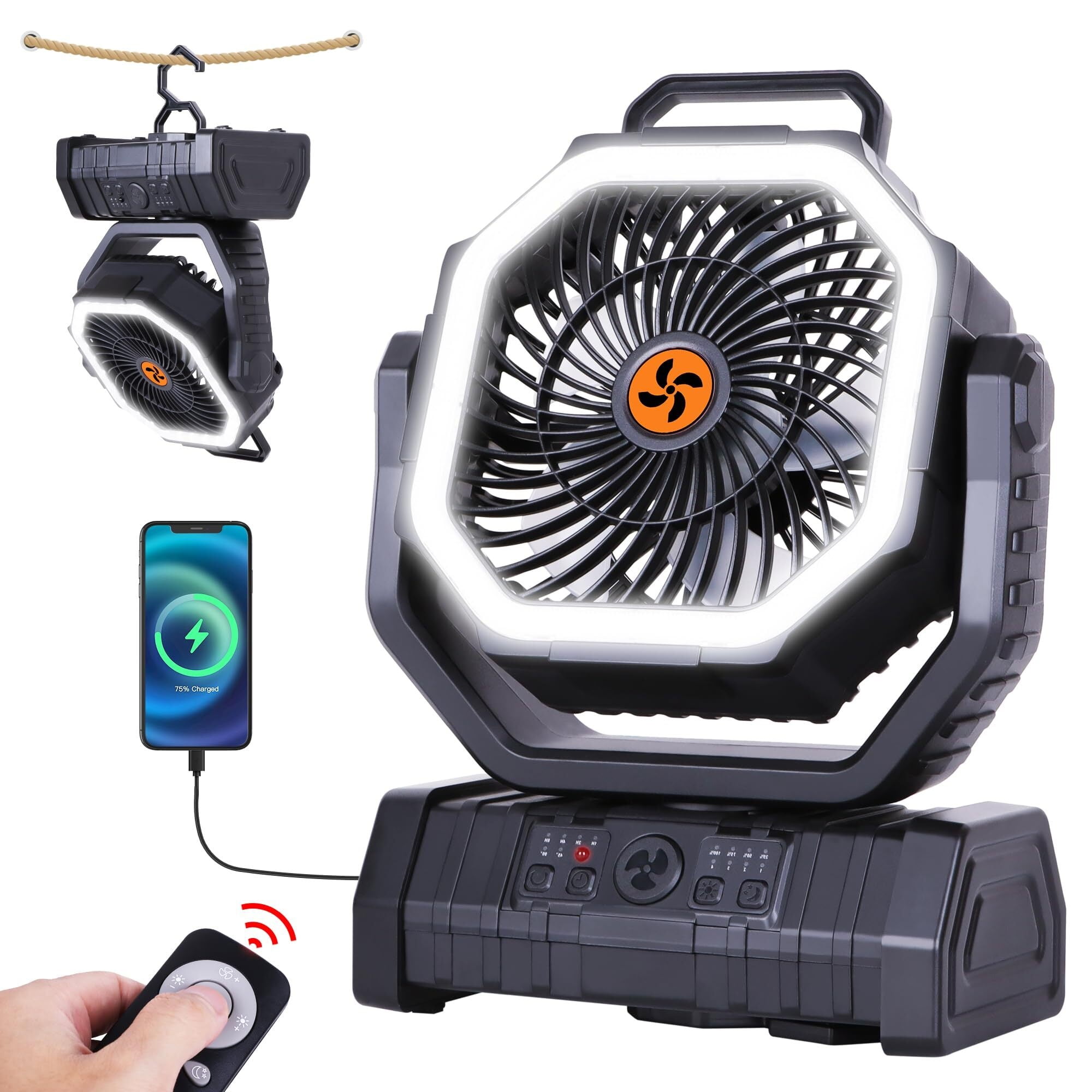 Camping Fan Battery Powered Fan with LED Lantern, Portable Camping Fan ...