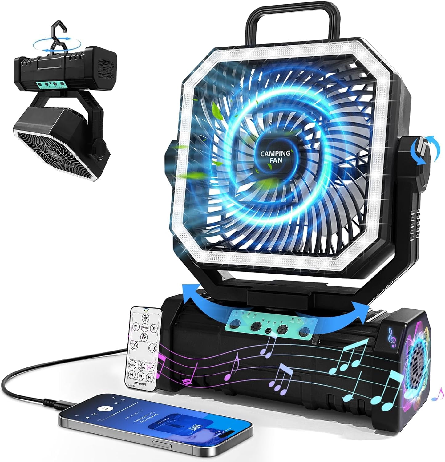 Camping Fan with Bluetooth Speaker Portable Fan,20000mAh Rechargeable ...