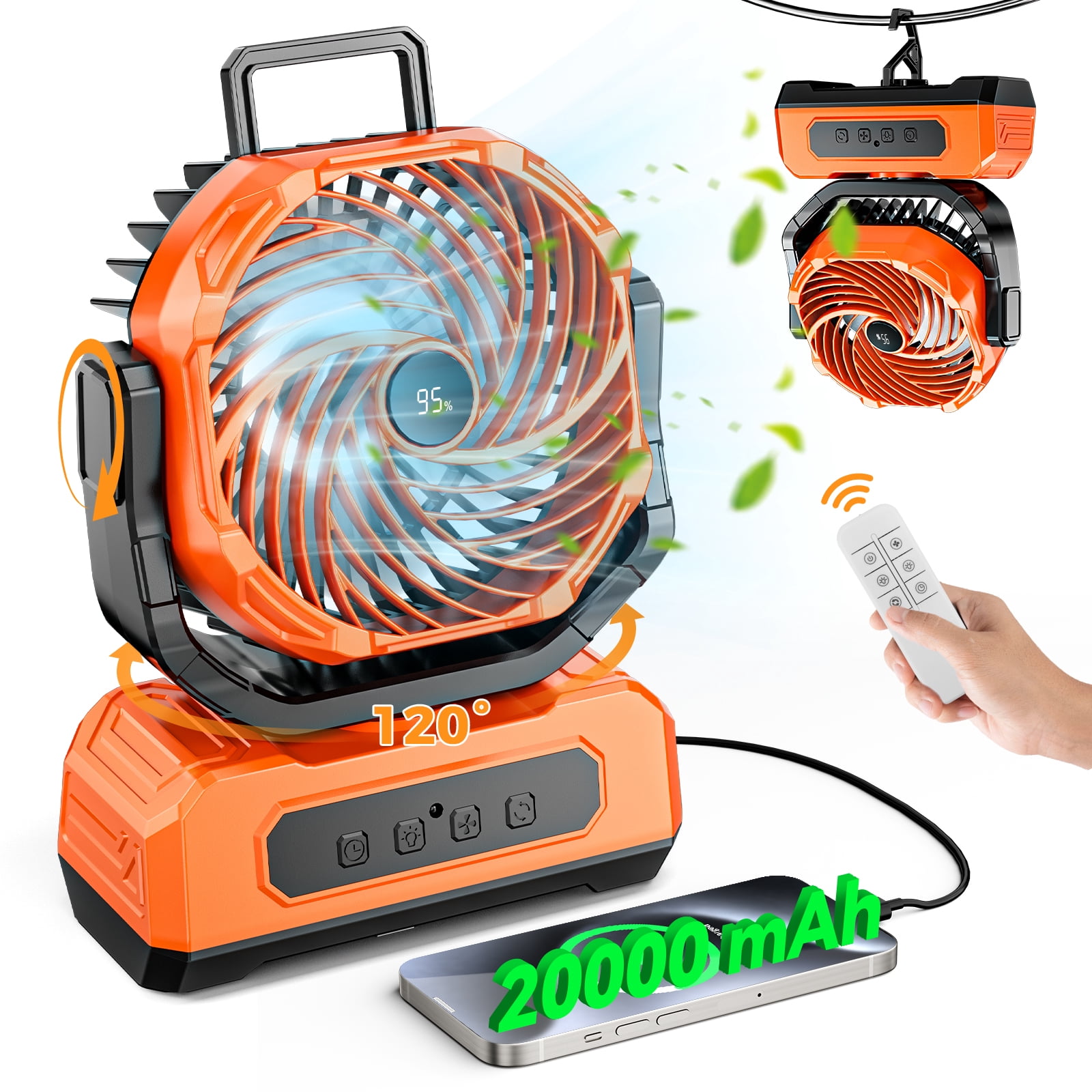 3-in-1 Camping Fan,Portable Fans Rechargeable , 20000mAh Battery ...