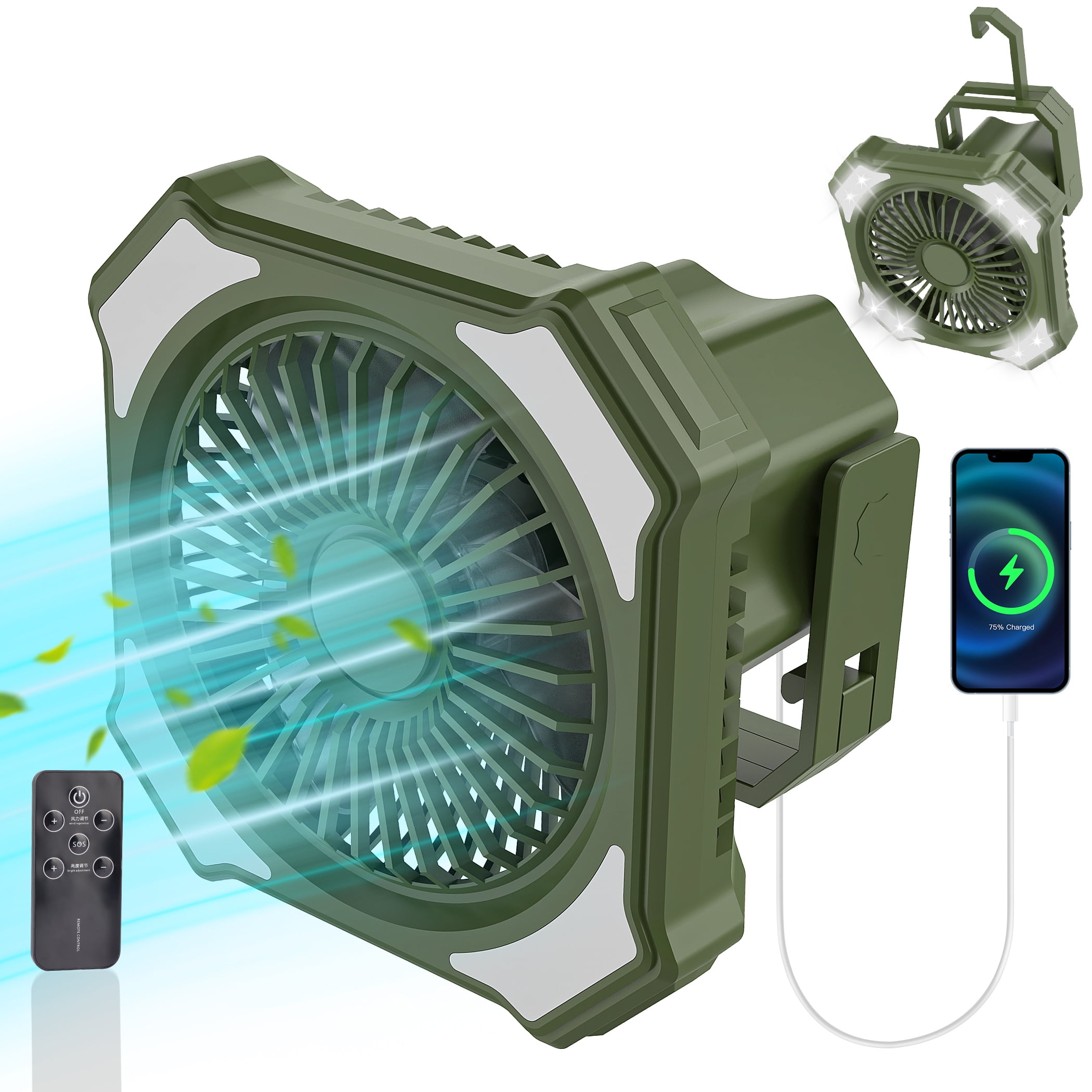 Camping Fan with LED Lantern, 10000mAh Rechargeable Portable Tent Fan ...