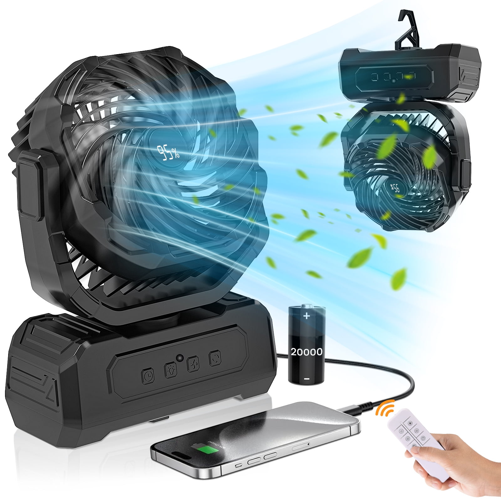 3-in-1 Camping Fan,Portable Fans Rechargeable , 20000mAh Battery ...