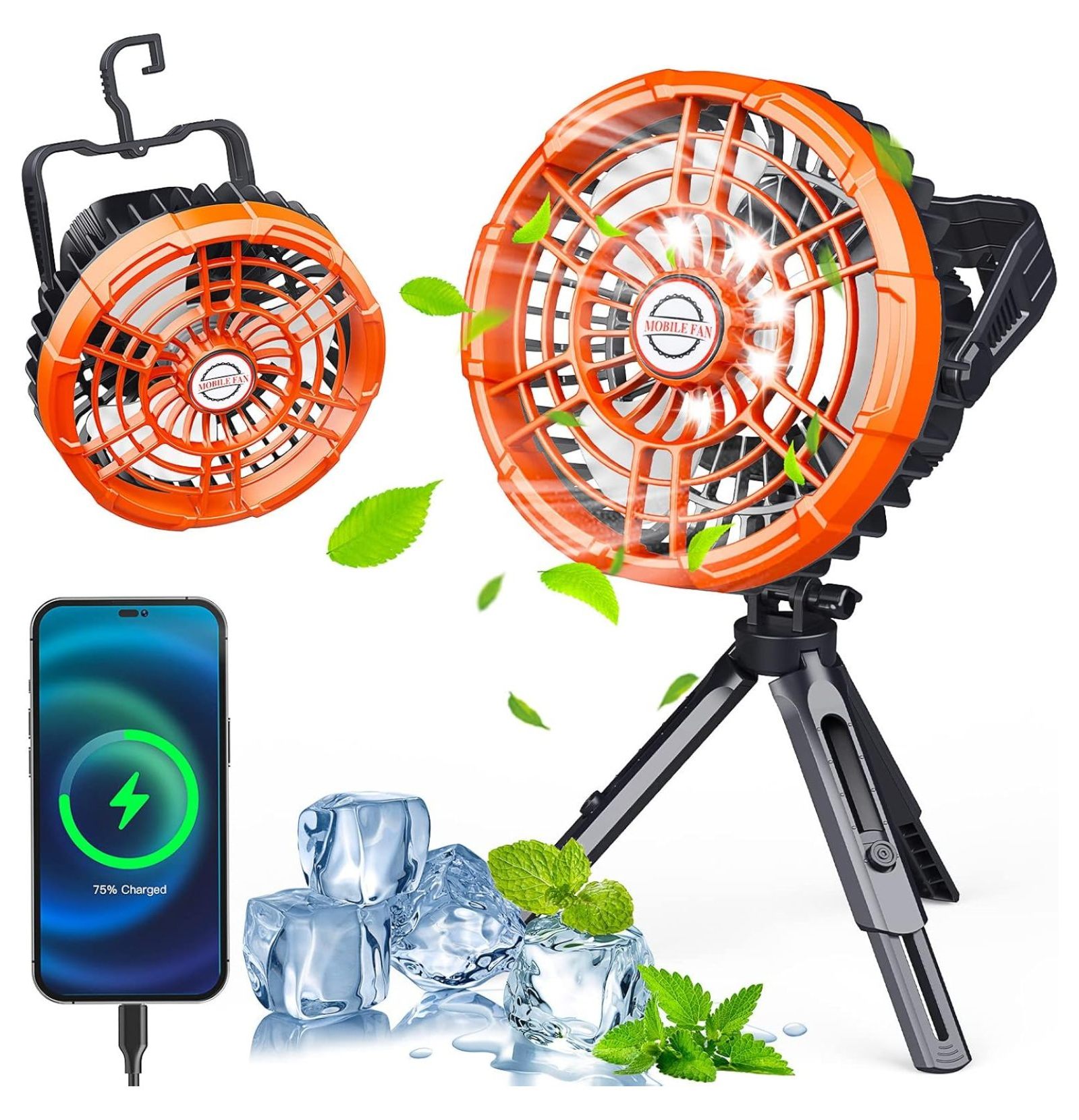 Camping Fan with LED Lantern, 10400mAh Rechargeable Portable Tent Fan ...