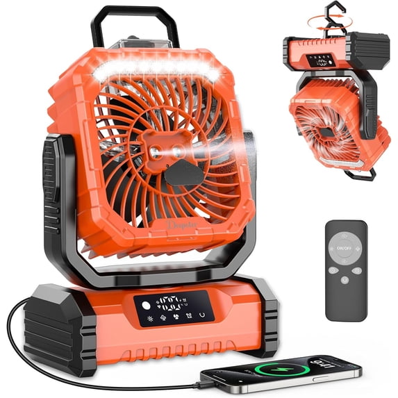 Camping Fan with LED Light, 20000mAh Battery Operated Rechargeable ...