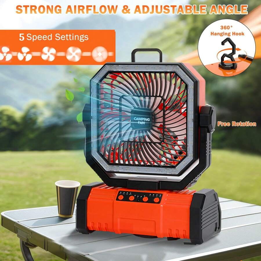 Camping Fan With Light - 20000mAh Rechargeable Battery Fan, 17Hrs Max ...