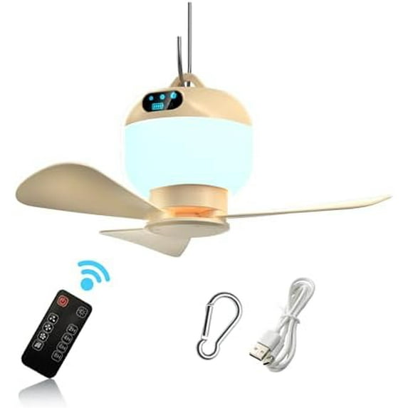 Camping Fan with Light & Remote, Portable Ceiling Fan for Tents, Canopy ...