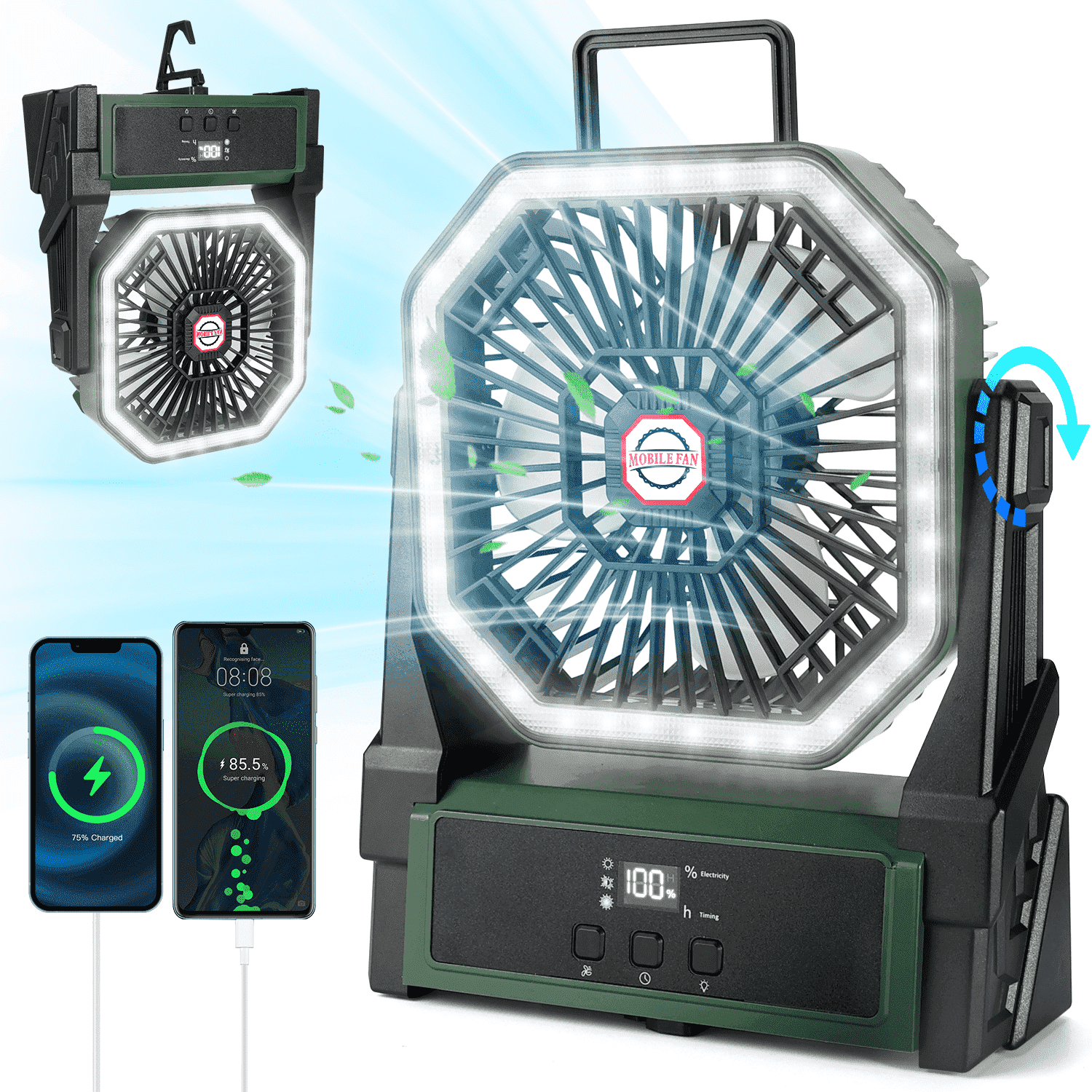 Hoofun Desk fan,Portable Fan for Travel, 20000mAh Rechargeable Camping ...