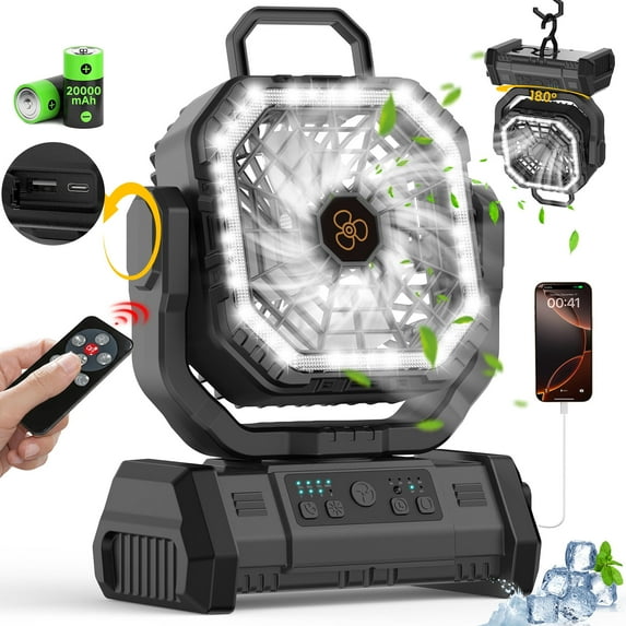 Camping Fan,Portable Outdoor Tent Fans,20000mAh Battery Powered Fan ...