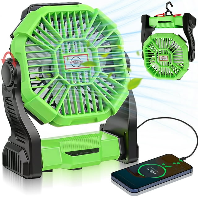 Camping Fan Rechargeable, 10400mAh Portable Fan with Light,Battery ...
