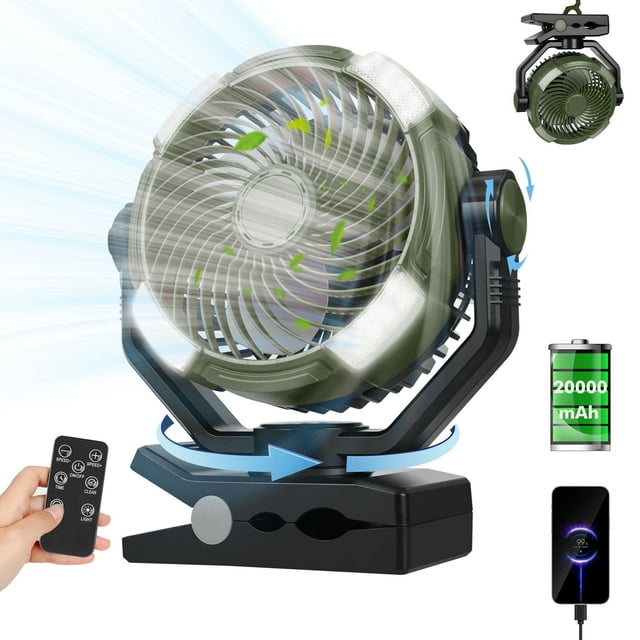 Camping Fan Rechargeable, 20000mAh Large Battery Powered Clip Fan, 4 ...
