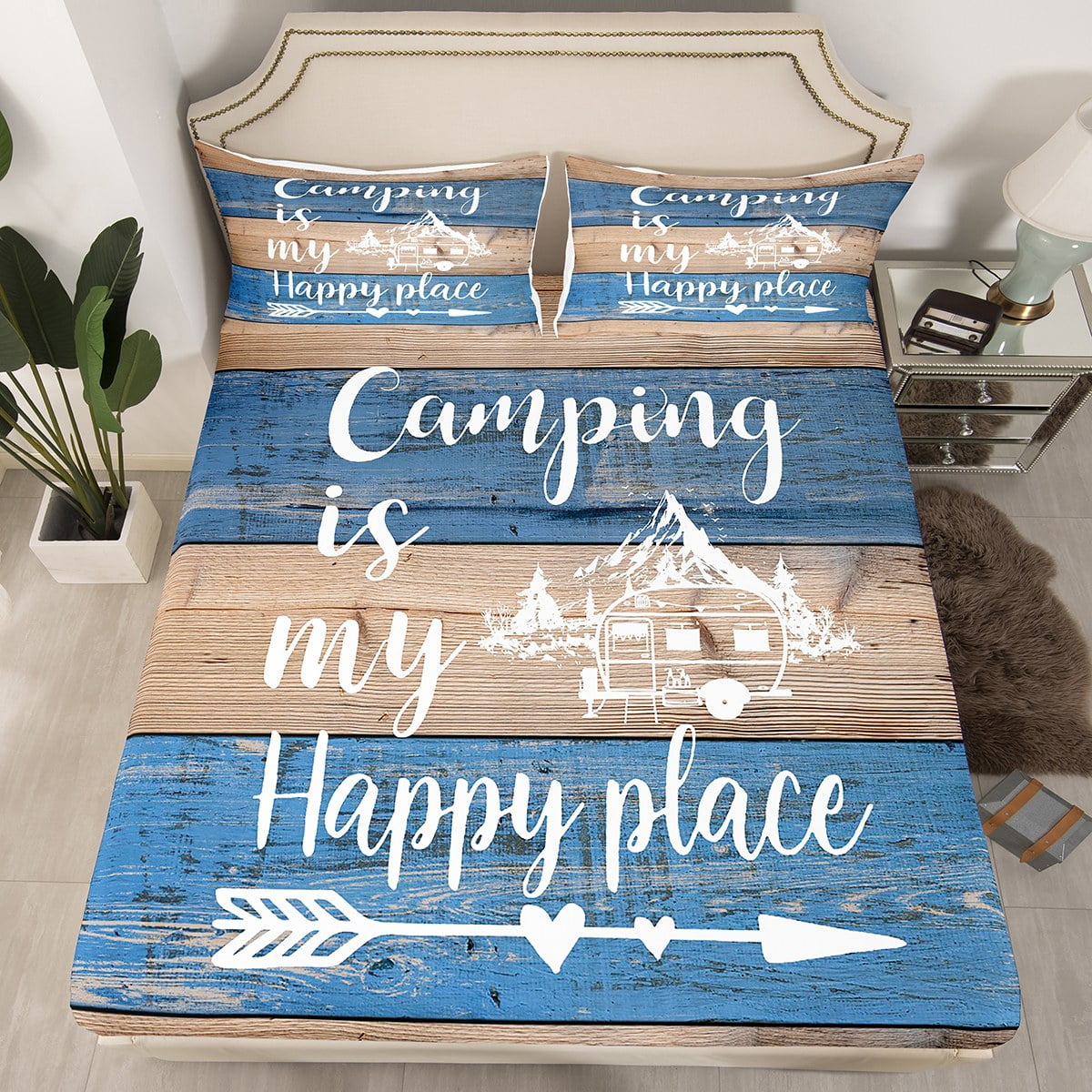 Camping Fitted Sheet Full,Camper Themed Bedding Set Camper Decor,RV ...