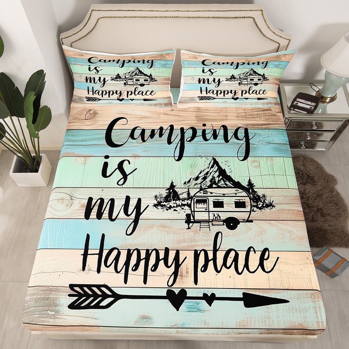 Camping Fitted Sheet Full,Camper Themed Bedding Set Camper Decor,RV ...