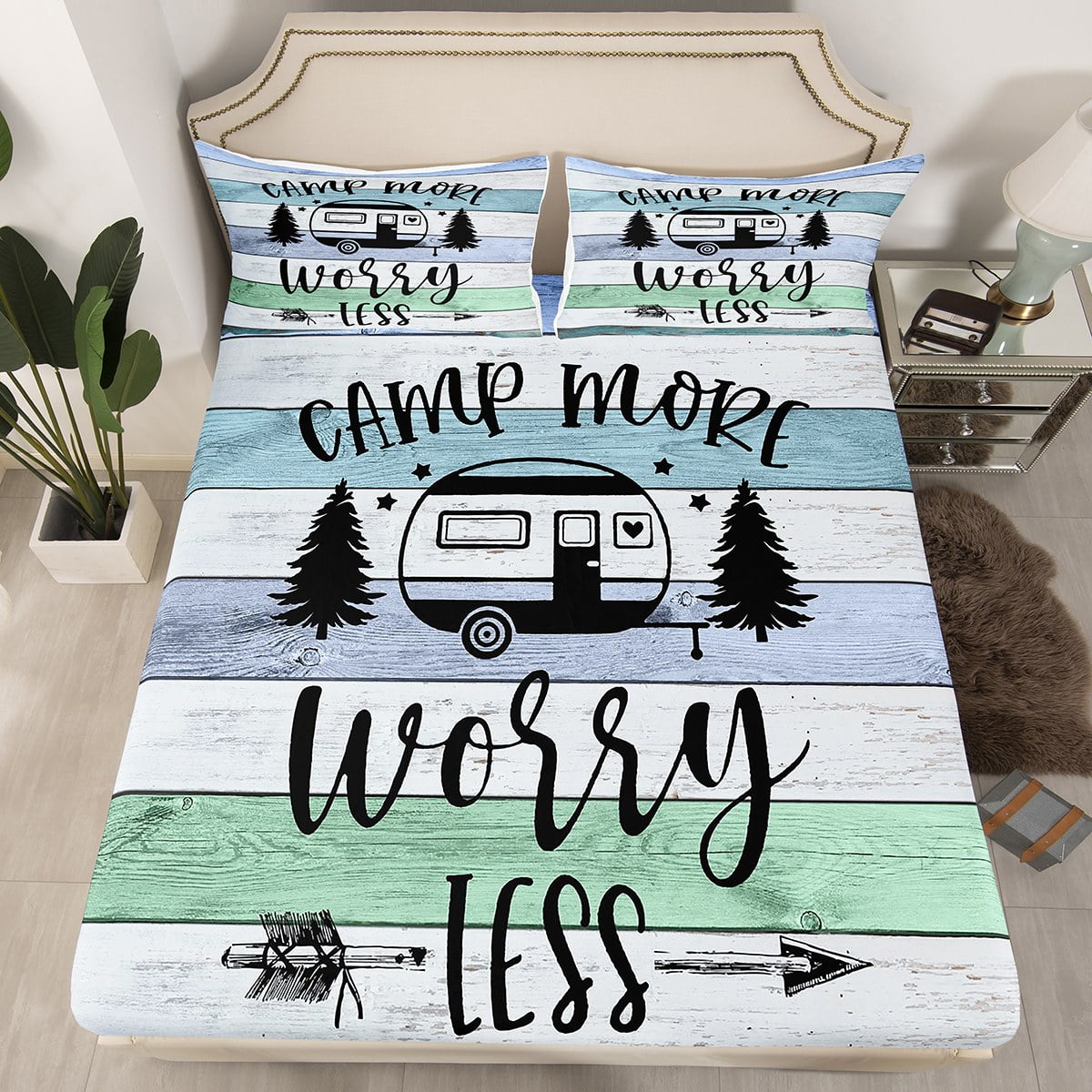 Camping Fitted Sheet Full,Camper Themed Bedding Set Camper Decor,RV ...