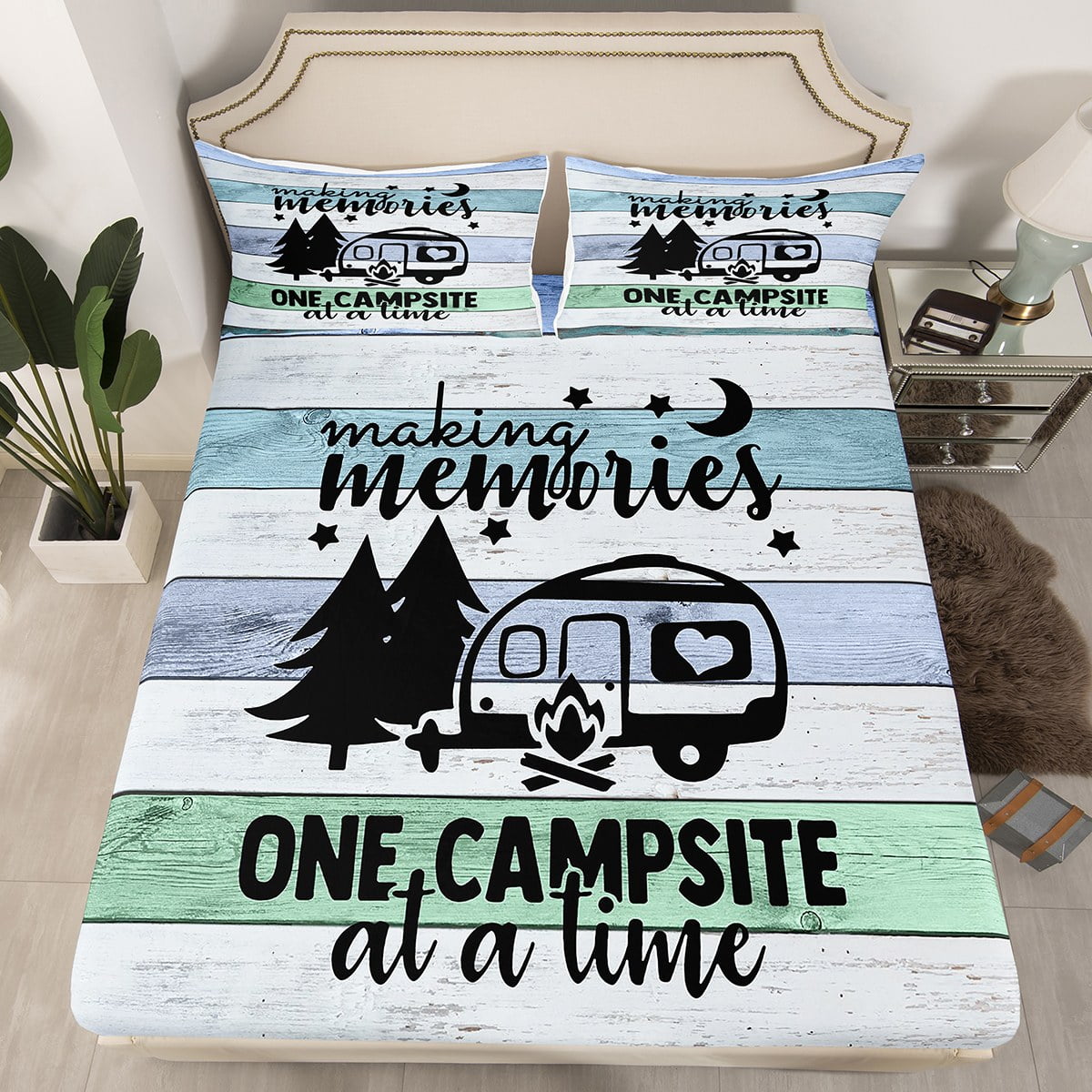 Camping Fitted Sheet Full,Camper Themed Bedding Set Camper Decor,RV ...