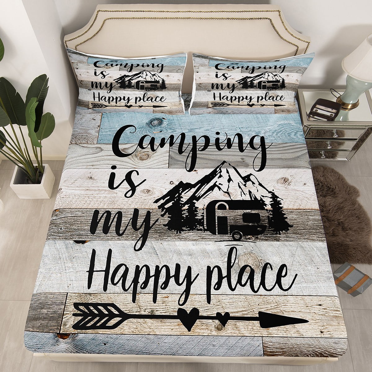 Camping Fitted Sheet Full,Camper Themed Bedding Set Camper Decor,RV ...