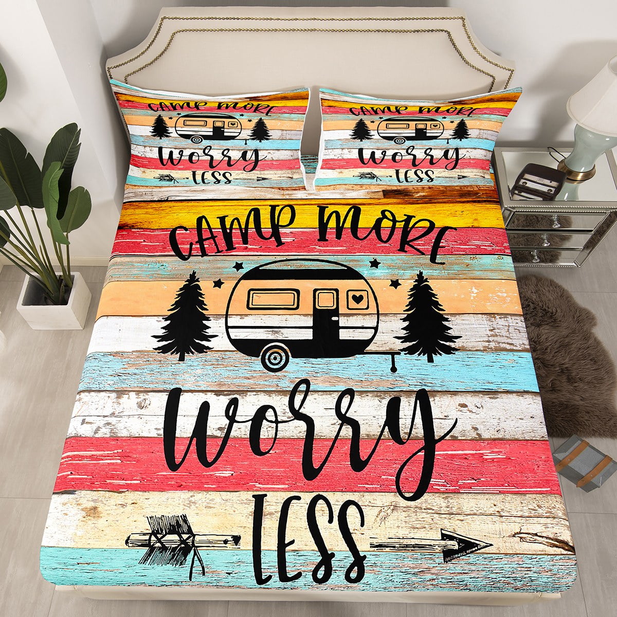 Camping Fitted Sheet Full,Camper Themed Bedding Set Camper Decor,RV ...