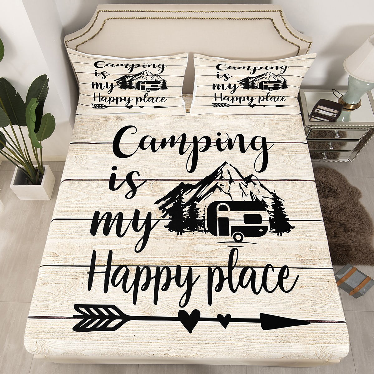 Camping Fitted Sheet Full,Camper Themed Bedding Set Camper Decor,RV ...