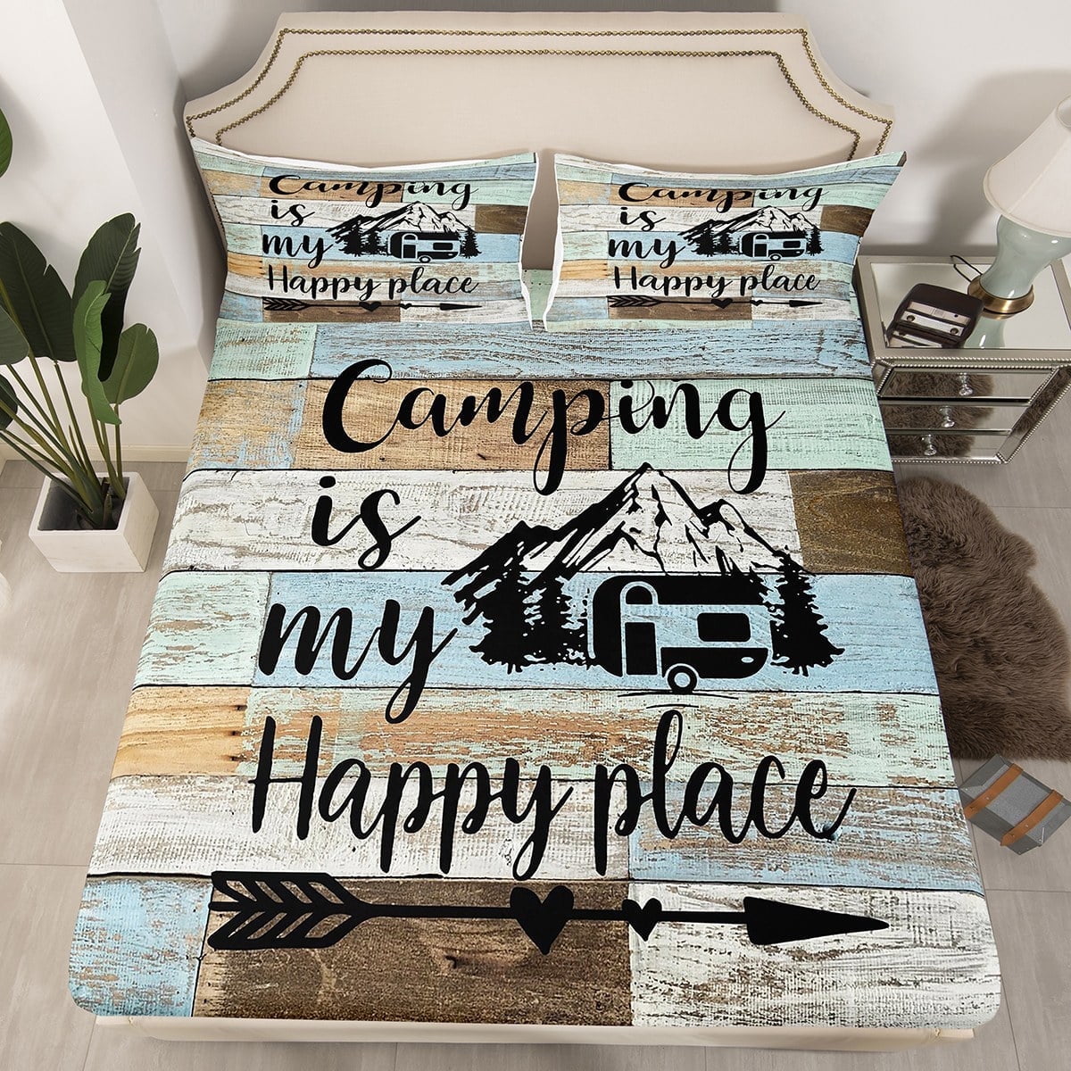 Camping Fitted Sheet Full,Camper Themed Bedding Set Camper Decor,RV ...