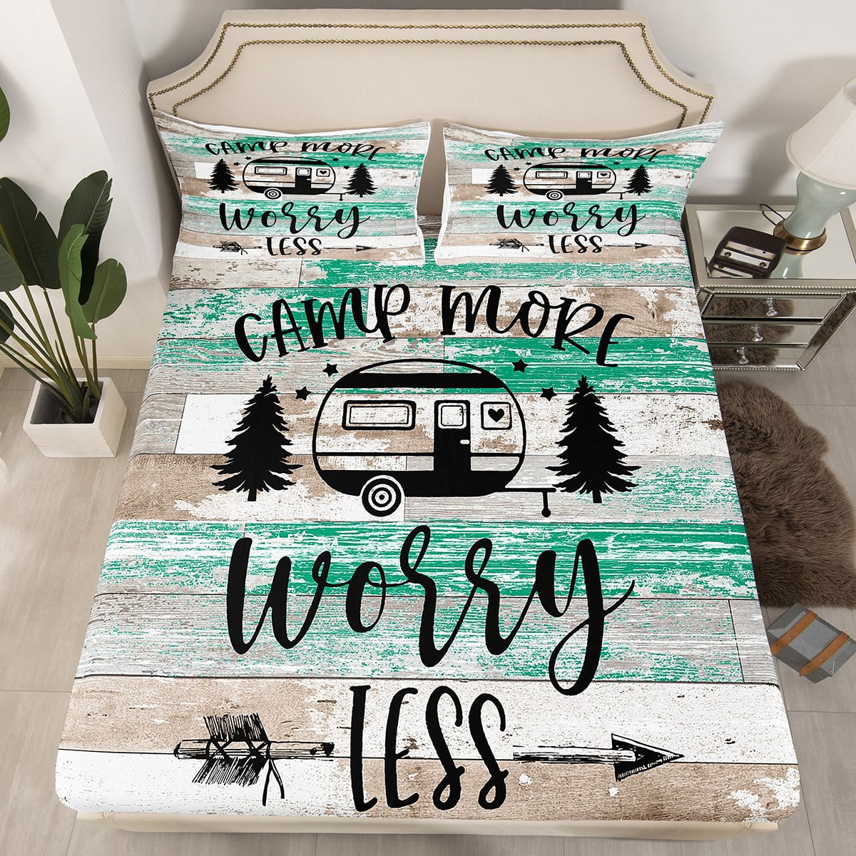 Camping Fitted Sheet Full,Camper Themed Bedding Set Camper Decor,RV ...