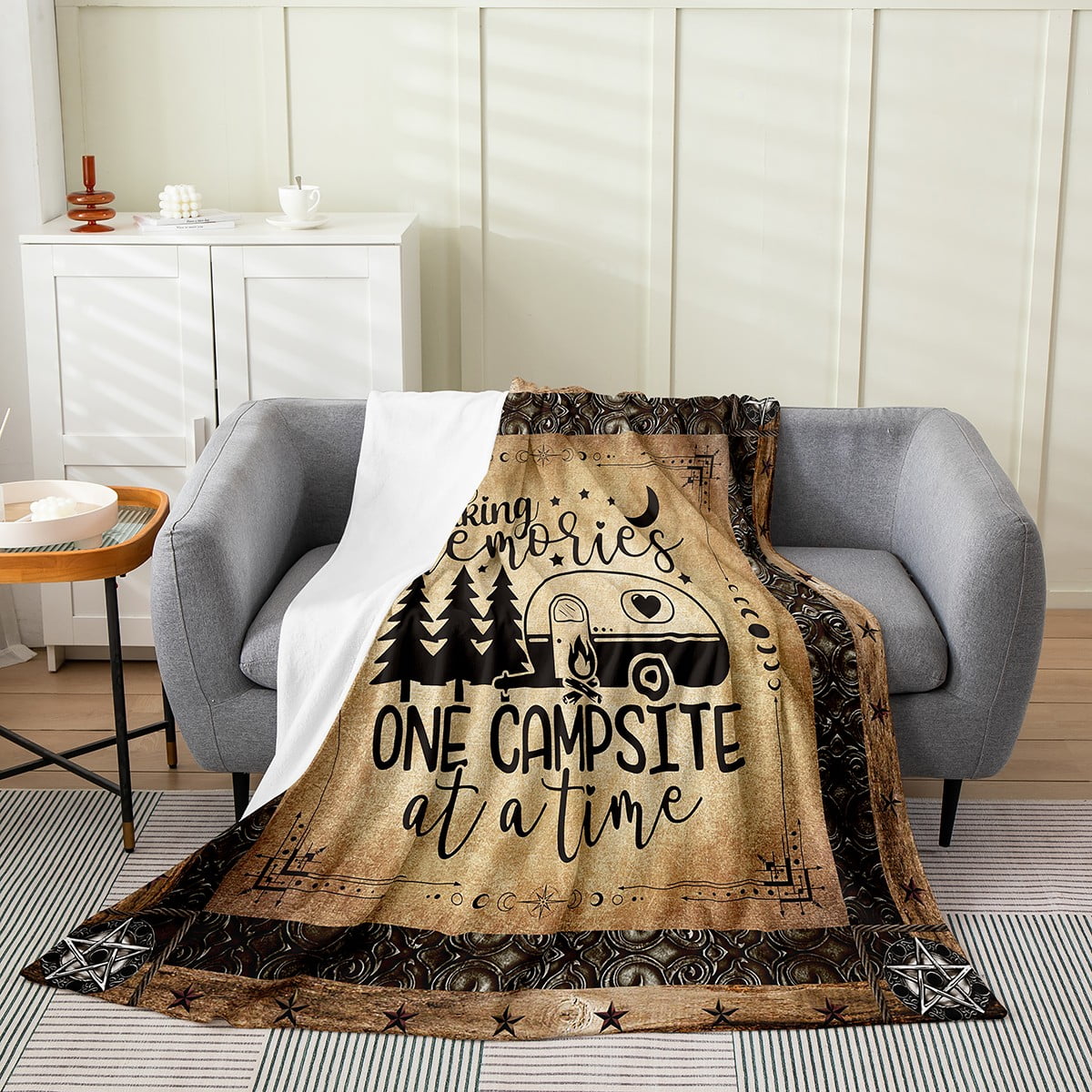 Camping Fleece Blanket For Home Room Decor,Camp Adventure Themed Fuzzy ...