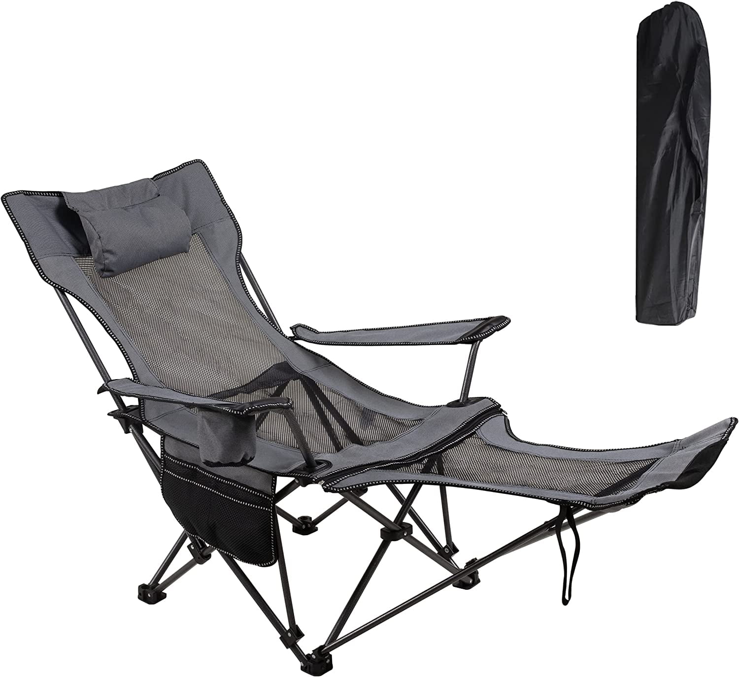 Camping Folding Chair with Foot Rest, Collapsible Camp Chair with Cup ...