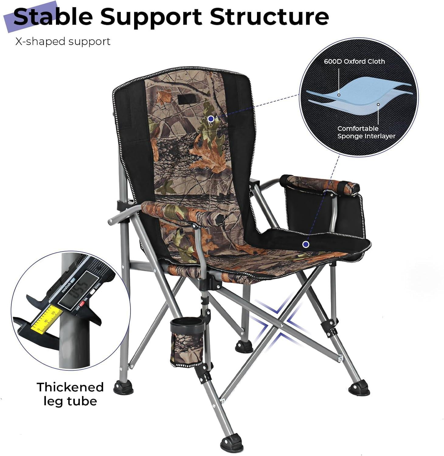 Camping Folding Chair, Heavy Duty Steel Frame Support 400 LBS with Side ...