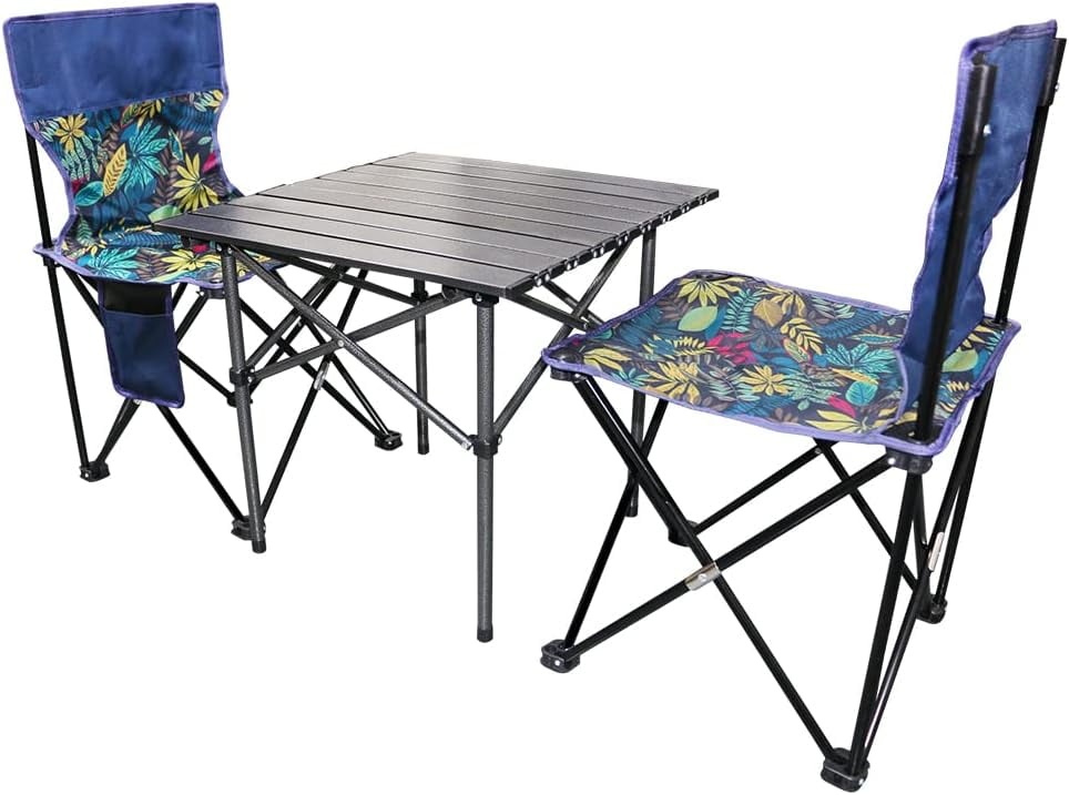Camping Folding Table & 2 Chairs Set, Collapsible Portable Table with 2 ...