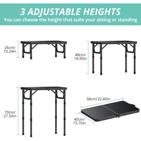 Camping Folding Table with Adjustable Height, Lightweight Portable ...