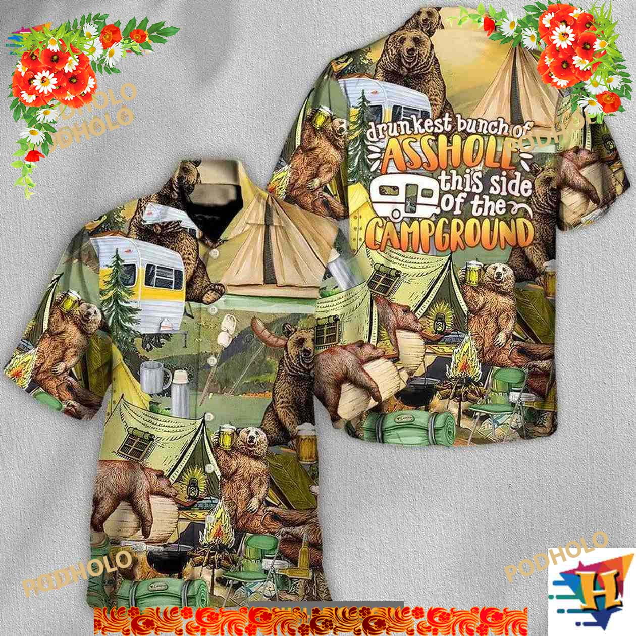 Camping Funny Bear With Beer Hawaiian Shirt For Summer, Camping Aloha ...