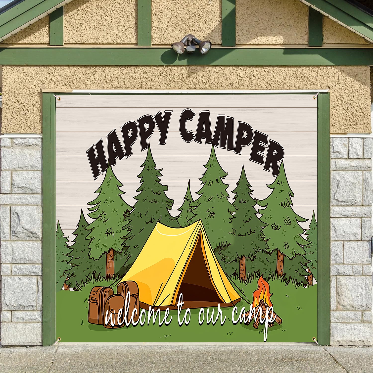 Camping Garage Door Cover Banner Decorations, Happy Camper Camp RV ...