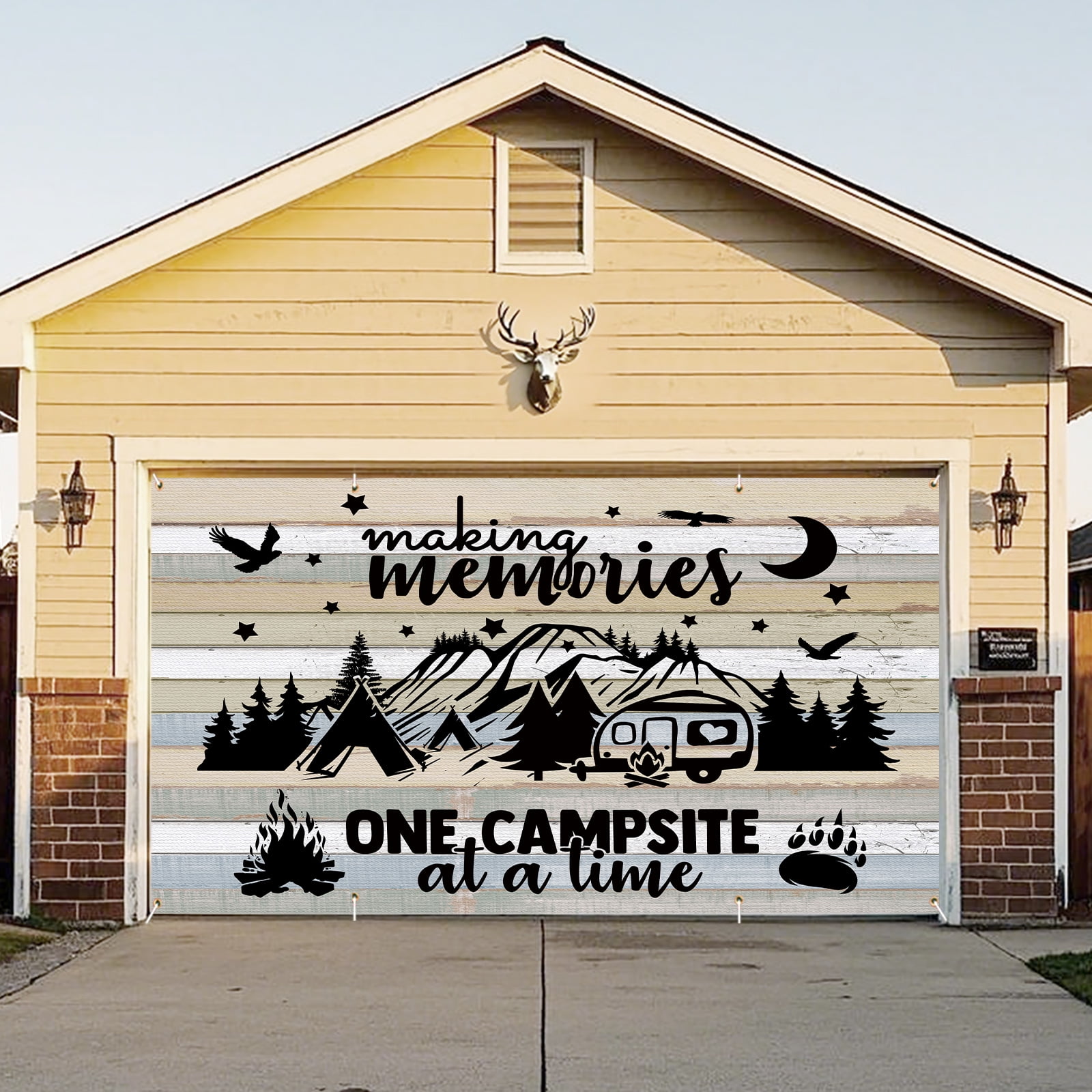 Camping Garage Door Cover Banner Decorations, Happy Camper Campfire ...