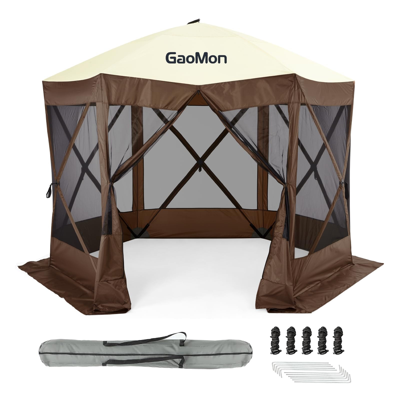 Camping Gazebo, Portable Pop Up Canopy Outdoor Screen Tent 6 Sided with ...