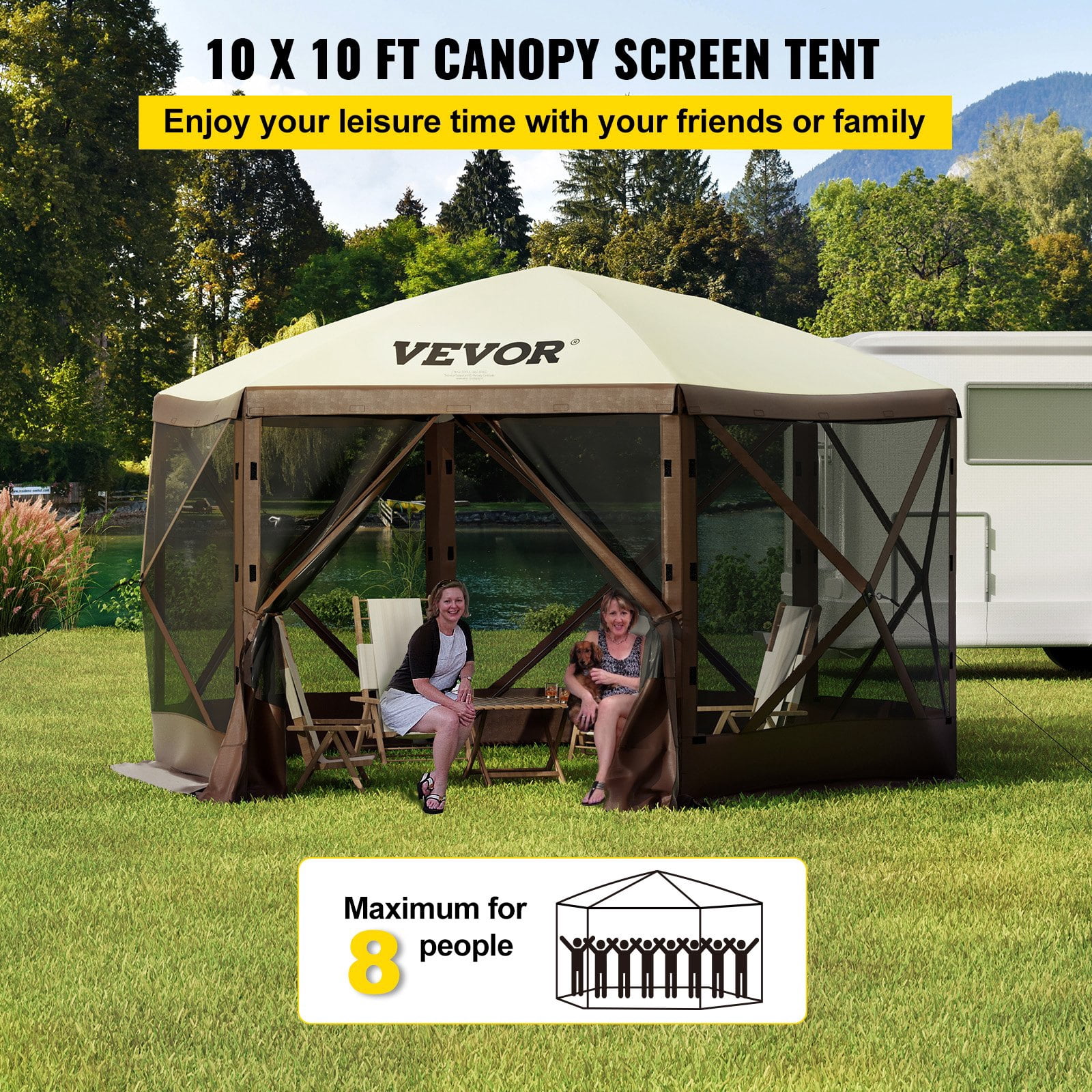 Camping Gazebo Tent 10‘x10‘ 6 Sided Pop-up Canopy Screen Tent for 8 ...