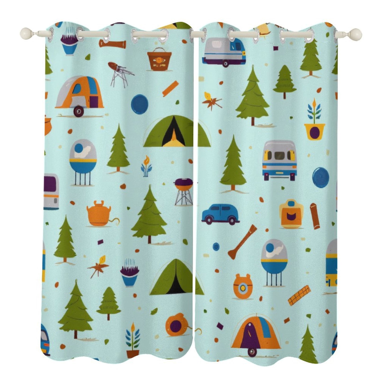 Camping Gear And RV Pattern Luxury Window Curtains Blinds for Living ...