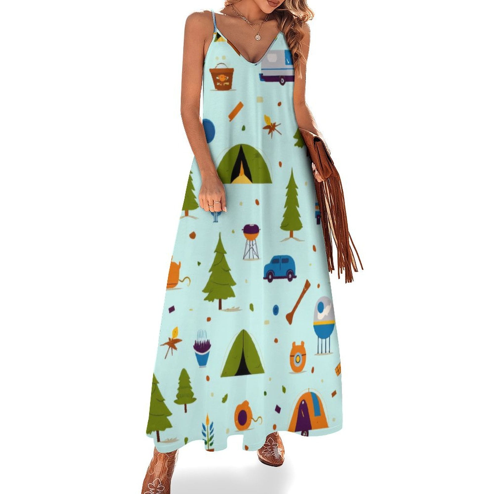 Camping Gear And RV Pattern Sleeveless Dress Women's Luxury Party Dress ...