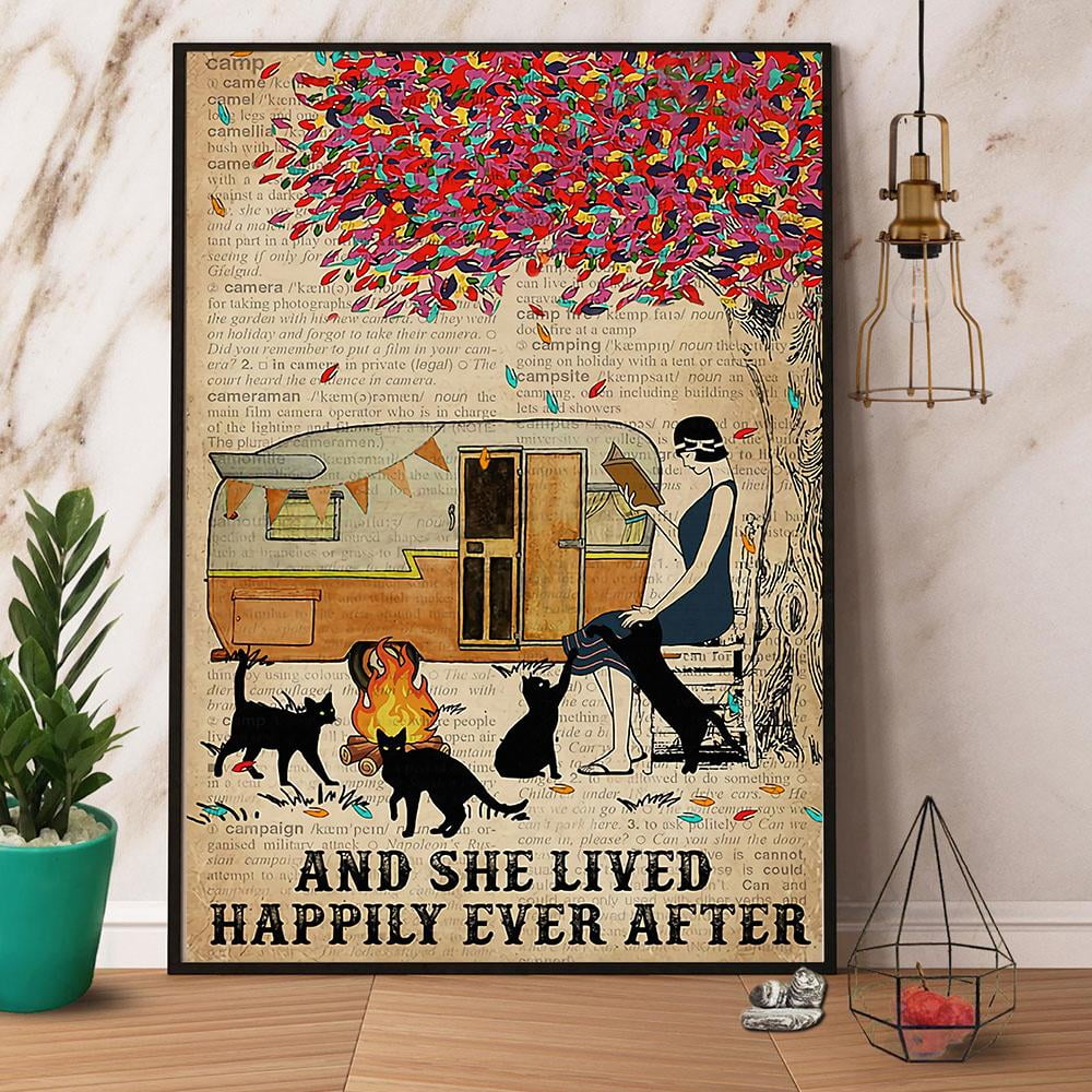 Camping Girl & Black Cat And She Lived Happily Ever After Paper Poster ...